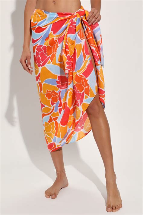 Orange Multi Floral Sarong Sarong Swim Cover Up Cover Up Lulus