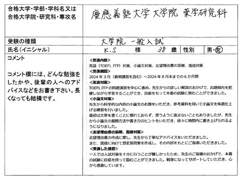 2025年度 慶應義塾大学大学院 薬学研究科 合格｜大学院入試｜合格体験記｜四谷ゼミナール
