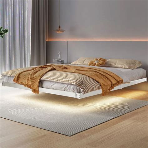 Fanfx Floating Bed Frame Queen Size With Induction Light Metal