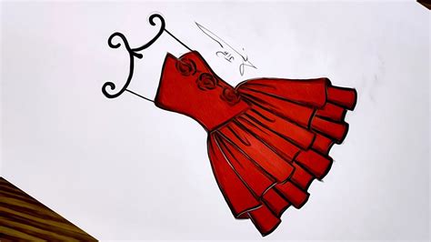 تعلم رسم فستان قصير باللون الأحمر 🌹سهل جدا بالخطوات رسم فساتين Youtube