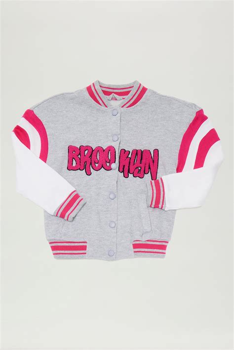 Mini Brooklyn Cutie Button Front Varsity Jacket Heather Grey
