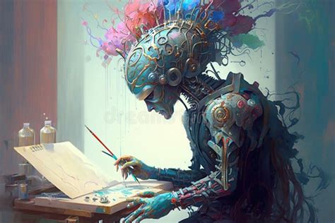 Futuristic Brain With Neural Connections Studying To Draw Created With Generative AI Technology