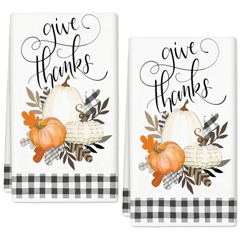 JarThenaAMCS Fall Kitchen Towels Pumpkin Buffalo Plaid Pattern Dish Towels X Inch Autumn