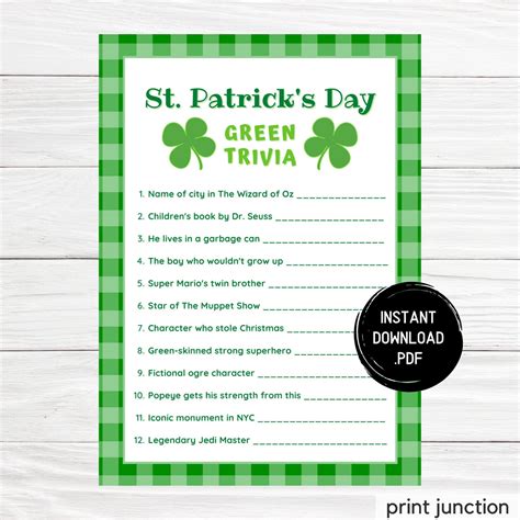 St Patricks Day Green Trivia Game Virtual St Patricks Fun St Pattys