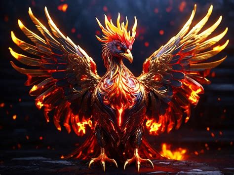 Premium Ai Image Luxury A Flaming Red Eyed Phoenix Wings And Tail