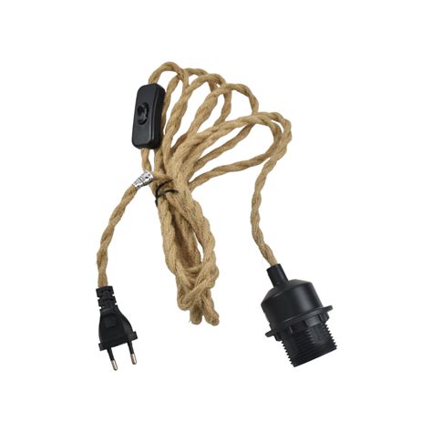 E27 Socket With Twisted Jute Cord Switch And Plug