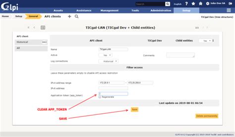 ERROR APP TOKEN PARAMETERS MISSING Connecting To GLPI API TICGAL