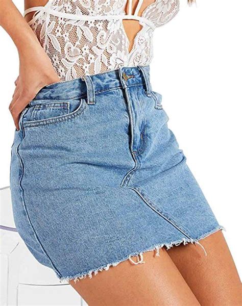 Jean Skirt For Women A Line Fringed Slim Fit Denim Short Skirts Xxl