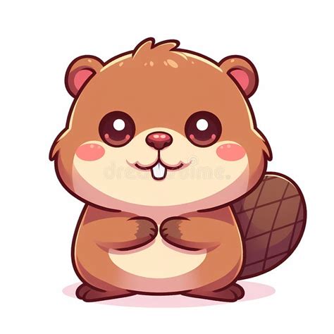 Chibi Beaver Illustration In Flat Style On White Background Stock