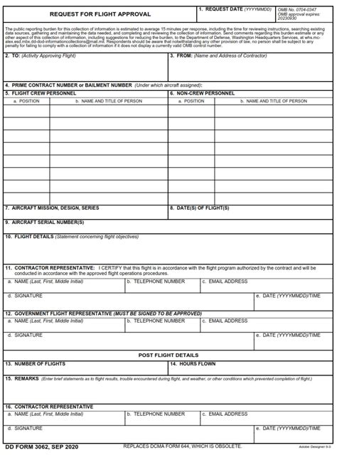 Dd Form 3062 Request For Flight Approval Dd Forms