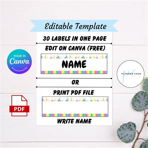 Editable School Labels Printable Name Labels For School Supplies Personalized Back To School