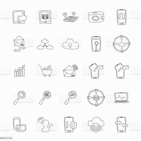 網路手繪線性向量圖示隔離在白色背景上seo 與網路圖示集 用於 Web 和 Ui 設計行動應用程式和列印產品向量圖形及更多一組物體圖片