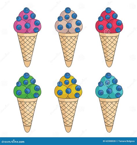 Set Of Ice Cream With Blueberrys Stock Vector Illustration Of Objects Blue