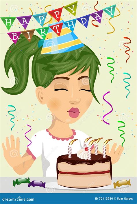 Cute Happy Girl Celebrating Her Birthday Blowing The Candles Out On A