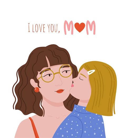 Premium Vector Happy Mothers Day A Young Girl Kisses Her Mother On
