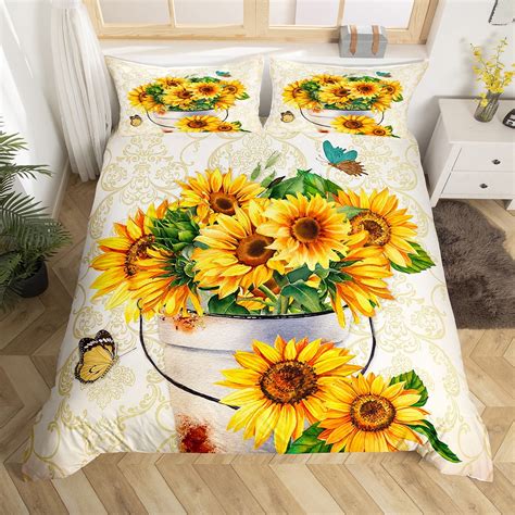 Erosebridal Sunflower Duvet Cover Twin Vintage Bohemian Flower Bedding