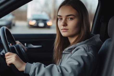 Premium Photo Young Woman Learning To Drive A Car Created With
