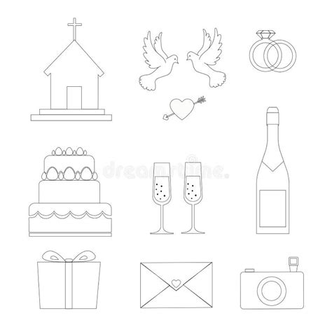 婚礼线形图标集 轮廓符号 矢量隔离轮廓绘制 黑白矢量图插图 向量例证 插画 包括有 重点 照相机 247552567