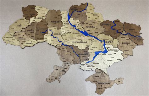 ᐉ Карта України багатошарова 3d з річками палітра Oak 120х80 см • Краща