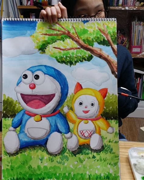 초6 도라에몽 수채화 아동수채화캐릭터수채화초등수채화도라에몽도라미도라에몽도라미doraemondoramiドラエモンドラミ 수채화 어린이 미술 활동 초등