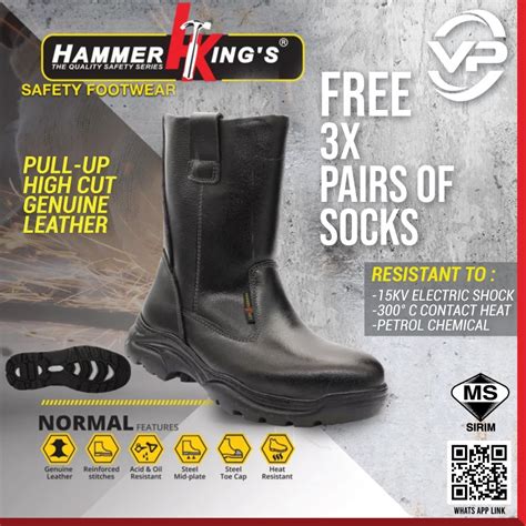 Hammer Kings Sirim Dosh Safety Shoe 13022 Kasut Kerja High Cut Steel
