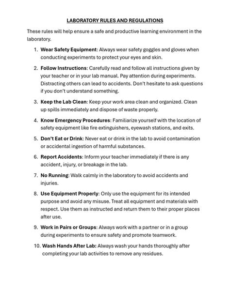 Laboratory Safety Rules For Students Pdf Self Improvement