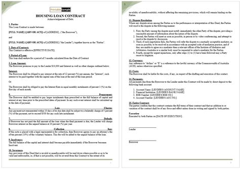 Editable Housing Loan Contracts 15 Free Printer Ready Templates