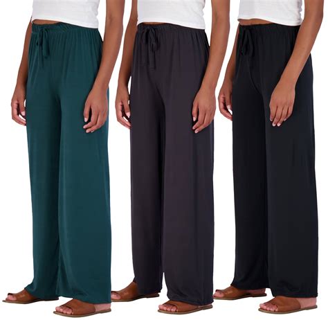 Real Essentials 3 Pack Womens Wide Leg Palazzo Lounge Pants