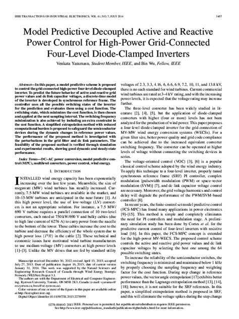 Pdf Model Predictive Decoupled Active And Reactive Power Control For