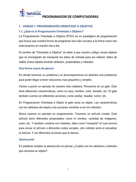 Programación Orientado A Objetos Pdf Objeto Informática C Sharp