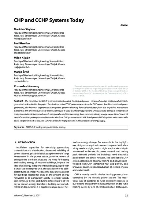 Pdf Chp And Cchp Systems Today