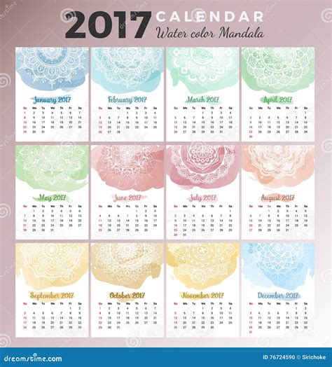 Printable ежемесячный дизайн календаря 2017 Иллюстрация вектора