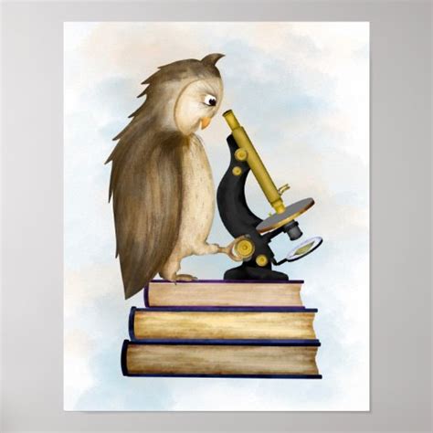 Owl And Microscope Library Wall Art Poster Zazzle