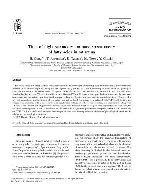 Pdf Time Of Flight Secondary Ion Mass Spectrometry Of Fatty Acids In