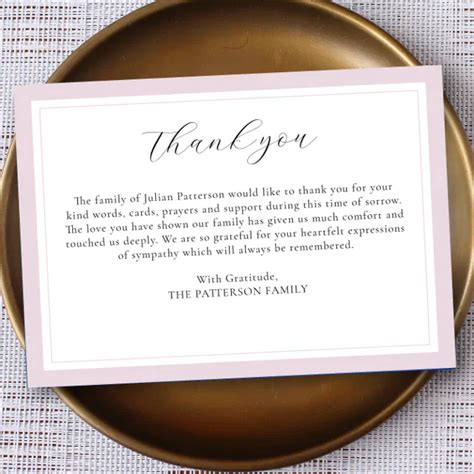 Elegant Simple Script Pink Funeral Thank You Card Zazzle