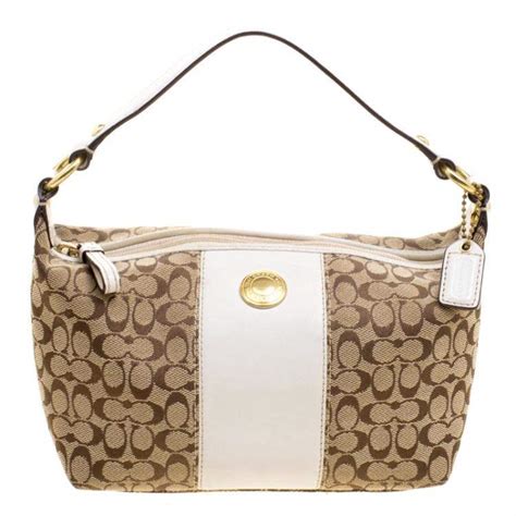 Coach Beigewhite Signature Canvas Hobo Coach The Luxury Closet