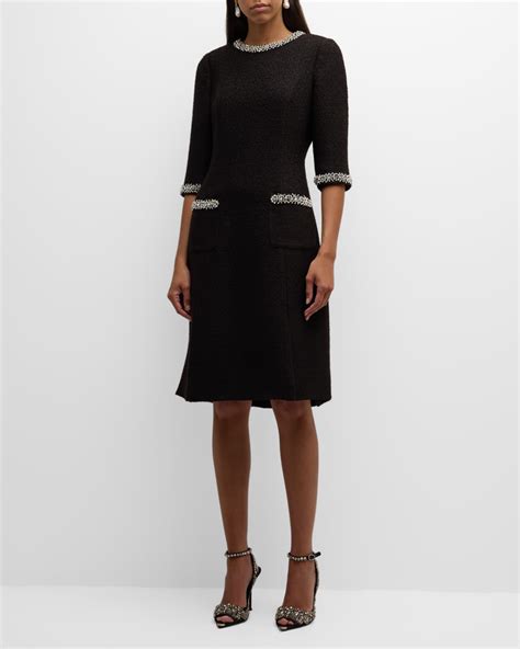 Rickie Freeman For Teri Jon Rhinestone Trim Boucle Dress Neiman Marcus