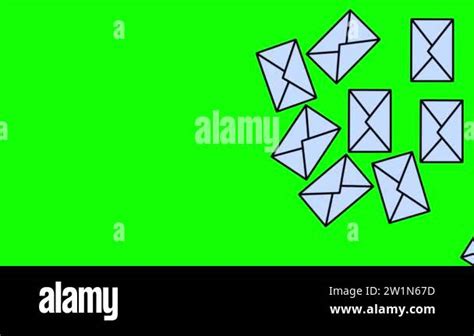 2d Vertical Animation Of Envelope Email Icons Falling On Green Screen