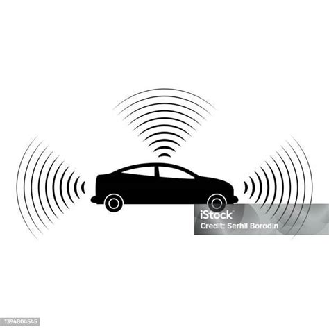 자동차 무선 신호 센서 스마트 기술 자동 조종 장치 모든 방향 아이콘 검은 색 벡터 일러스트 레이 션 이미지 플랫 스타일 감지기에 대한 스톡 벡터 아트 및 기타 이미지