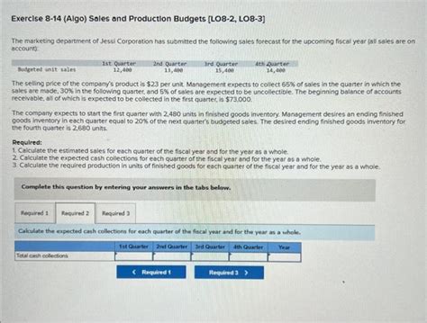 Solved Exercise 8 14 Algo Sales And Production Budgets