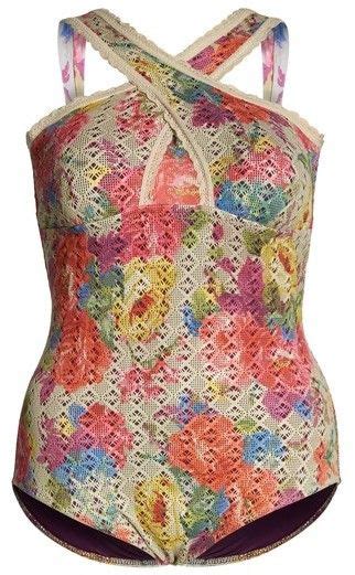 Becca Etc Plus Size Womens English Garden One Piece Swimsuit Women