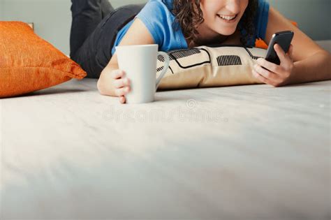 Girl With Cell Phone Not Recognizable Large Space For Copy Stock