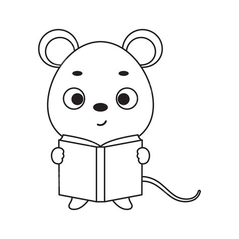 Dibujo De Lindo Ratón Leyendo Libroeducativo Para Colorear Página Niños