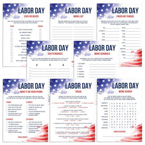 Printable Labor Day Games And Activities Pack 8 Labor Day Weekend