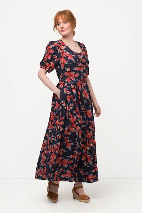Button Down Linen Blend Dress Marine Ulla Popken