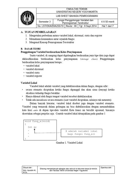Lab Sheet 10 Fungsi Penggolongan Variabel And Pemrograman Terstruktur Pdf
