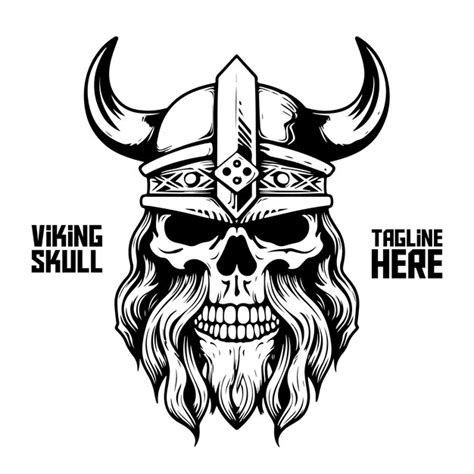 Mascota guerrera esqueleto vikingo monocromática con un casco retro