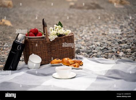 Food Holidays And Celebration Concept Close Picnic Basket With