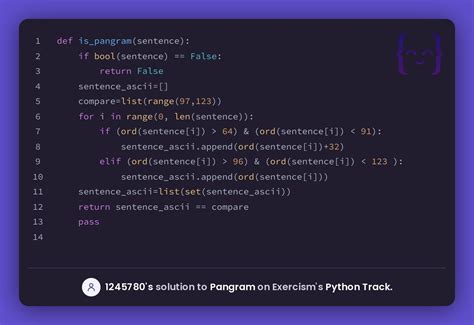 1245780s Solution For Pangram In Python On Exercism