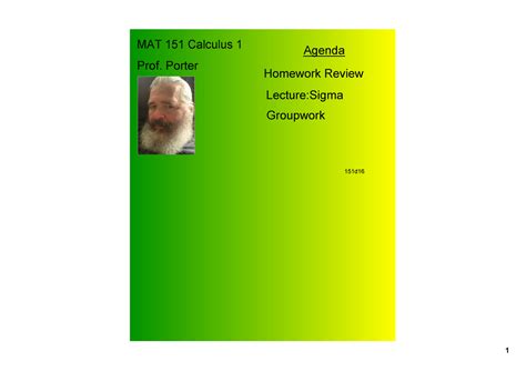 D Calculus Notes Agenda Homework Review Lecture Sigma Groupwork MAT Calculus Prof